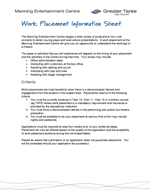 Fillable Online Work Placement Information Sheet - gtccnswgovau Fax ...