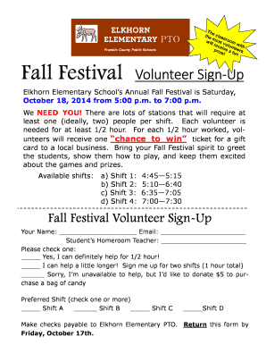 Fillable Online Fall festival volunteer sign-up request form Fax Email ...