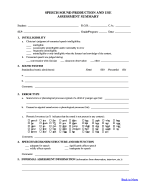 Fillable Online SPEECH SOUND PRODUCTION AND USE Fax Email Print - pdfFiller