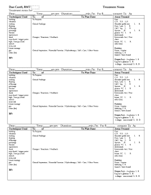 Fillable Online Dan Carell RMT Q344 Treatment Notes Treatment notes for ...