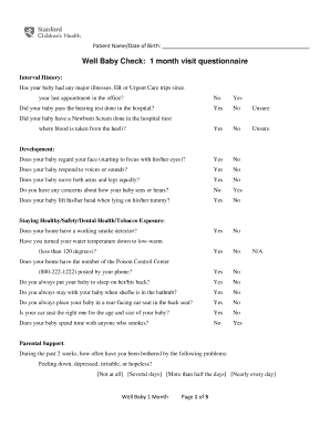 Fillable Online Well Baby Check 1 month visit questionnaire Fax Email ...