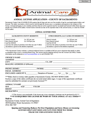 Fillable Online ANIMAL LICENSE APPLICATION 10-18-09 Fax Email Print ...