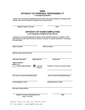 Fillable Online IOWA AFFIDAVIT OF PERSONAL RESPONSIBILITY Fax Email ...