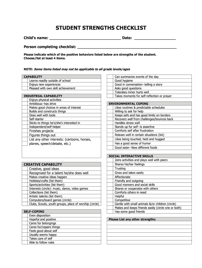 Fillable Online jones k12 ms STUDENT STRENGTHS CHECKLIST - Jones County ...