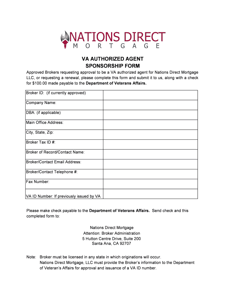 Fillable Online VA AUTHORIZED AGENT SPONSORSHIP FORM Fax Email Print ...