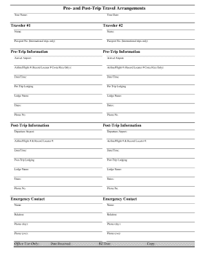Fillable Online Pre- and Post-Trip Travel Arrangements - The World ...