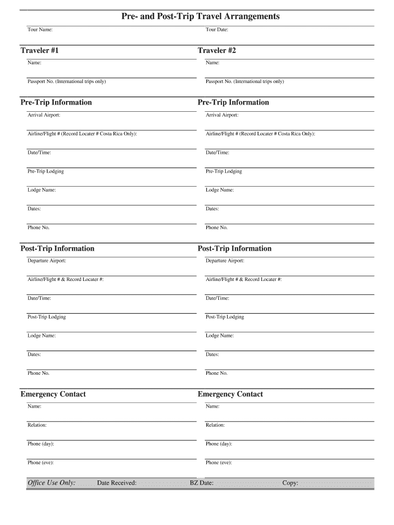 Fillable Online Pre- and Post-Trip Travel Arrangements - The World ...