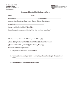 Fillable Online campusrec utah Intramural Sports Officials Interest ...