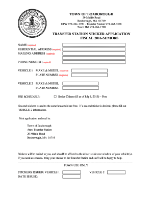 Fillable Online TRANSFER STATION STICKER APPLICATION -SENIORS Fax Email ...