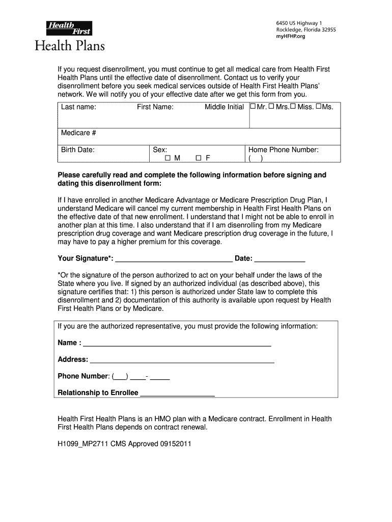 Fillable Online healthfirstindividual H1099MP2711 Ex 10 Disenrollment ...