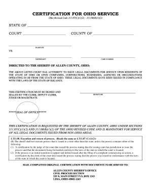 Fillable Online acso-oh CERTIFICATION FOR OHIO SERVICE Ohio Revised ...