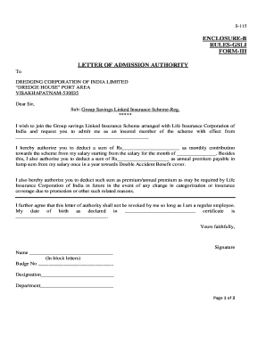Fillable Online RULES-GSLI FORM-III LETTER OF ADMISSION AUTHORITY Fax ...