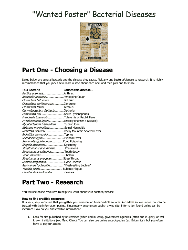 Fillable Online "Wanted Poster" Bacterial Diseases Fax Email Print ...