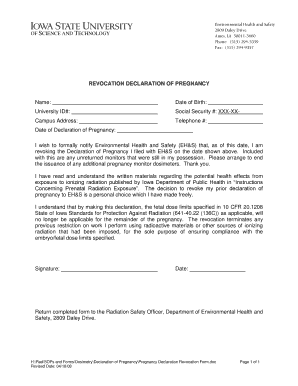 Fillable Online REVOCATION DECLARATION OF PREGNANCY Fax Email Print - pdfFiller