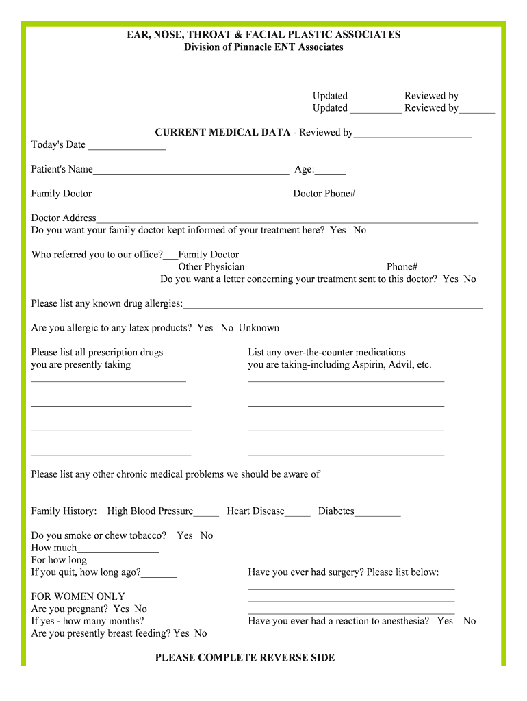 Fillable Online EAR NOSE THROAT FACIAL PLASTIC ASSOCIATES Division of ...