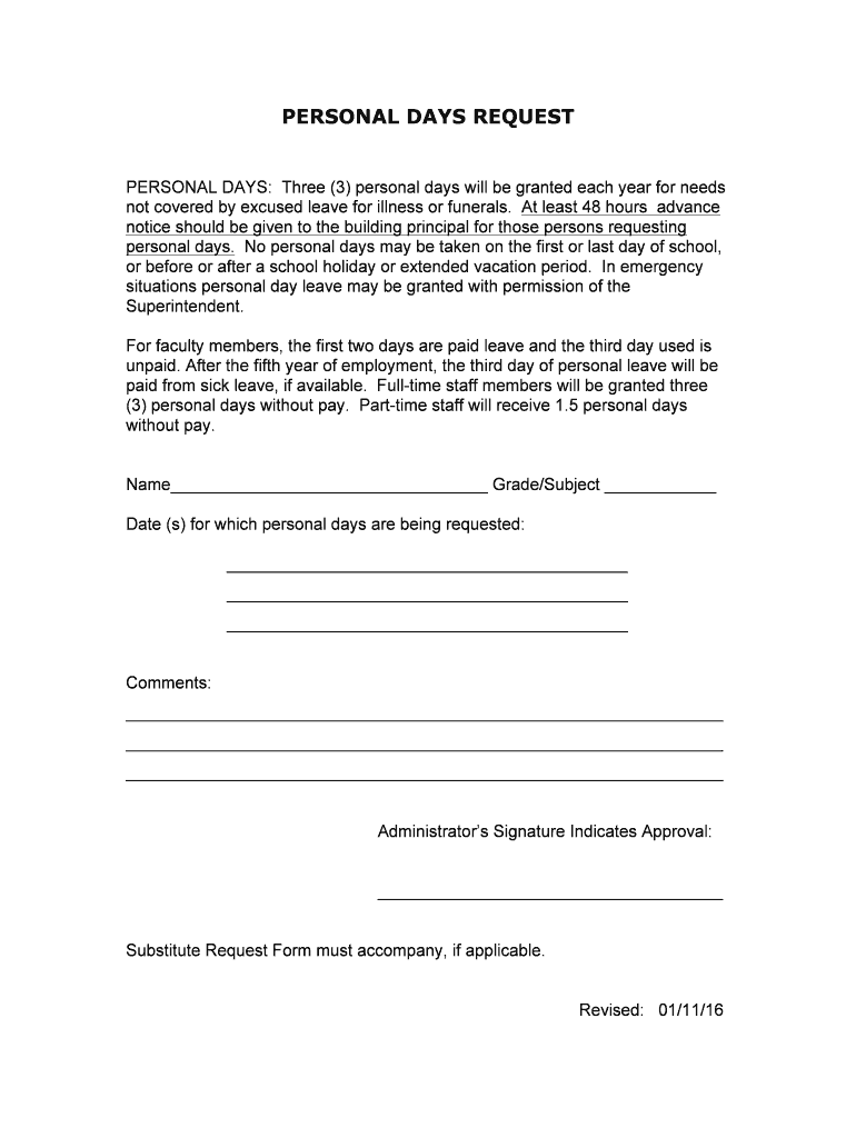 Fillable Online PERSONAL DAYS REQUEST-2 - Monett High School Fax Email ...