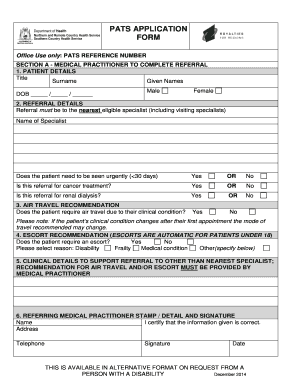Fillable Online wacountry health wa gov PATS REFERENCE NUMBER SECTION A ...