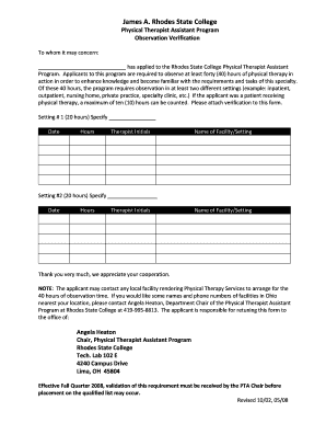 Fillable Online Physical Therapist Assistant Program Observation ...