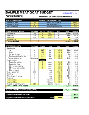 Fillable Online SAMPLE MEAT GOAT BUDGET Fax Email Print - pdfFiller