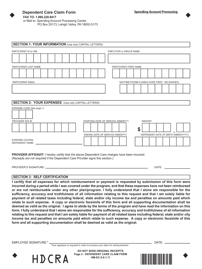Fillable Online DependentCareClaimForm Spending Account Fax Email Print ...