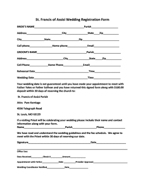 Fillable Online sfastl St Francis of Assisi Wedding Registration Form ...