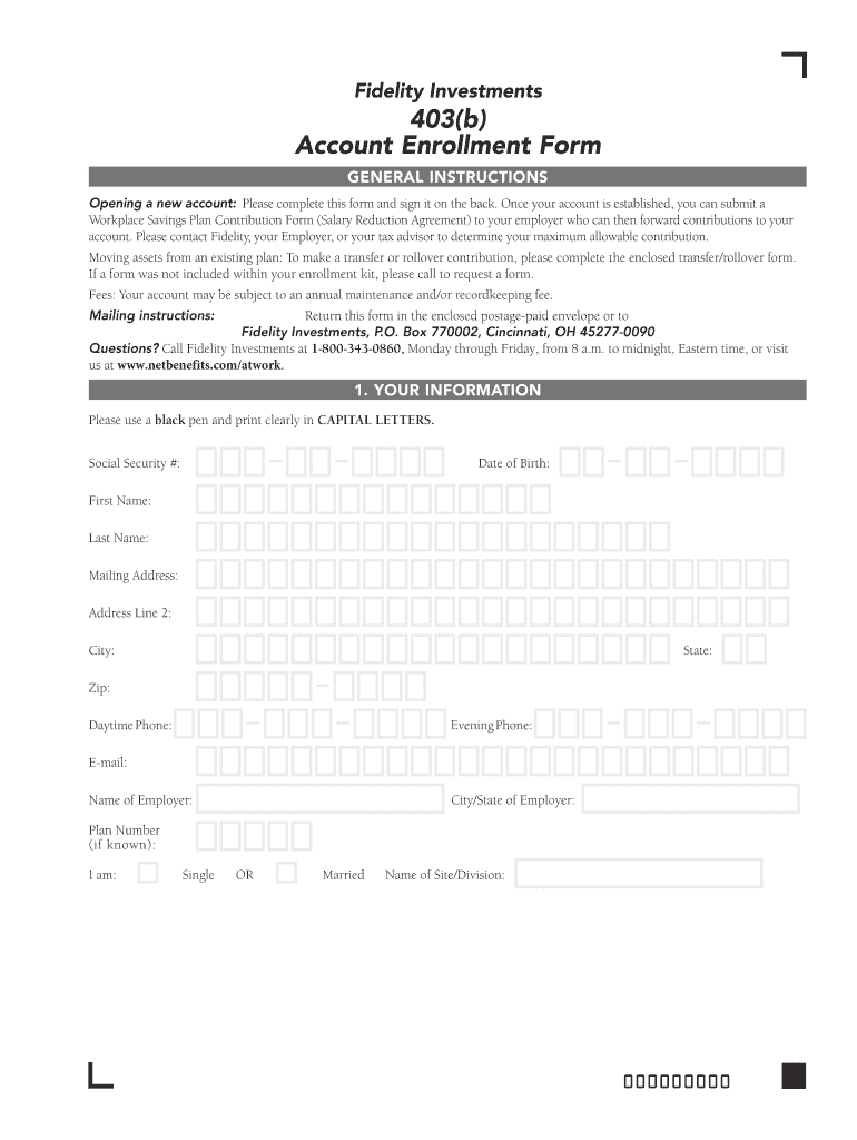 Fillable Online Fidelity Investments 403b Account Enrollment Form Fax ...