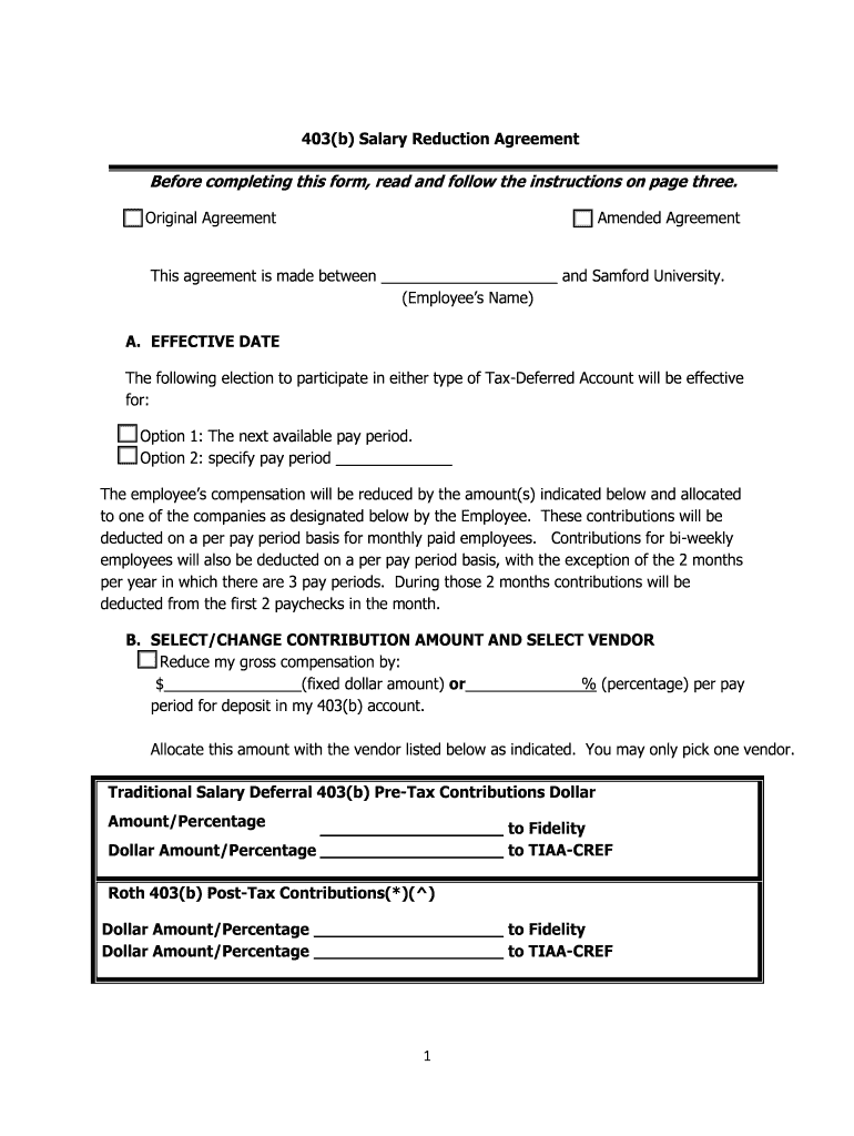 Fillable Online 403b Salary Reduction Agreement Before completing this ...