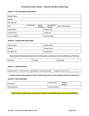 Fillable Online SmartPay Client Setup Payroll Vendor Reporting ...