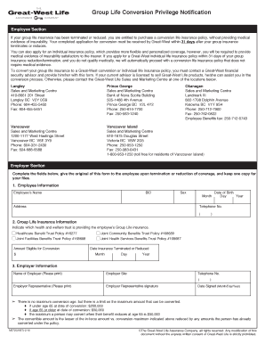 Fillable Online hbt Group Life Conversion Privilege Notification ...