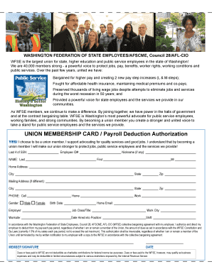 Fillable Online wfse UNION MEMBERSHIP CARD Payroll Deduction ...