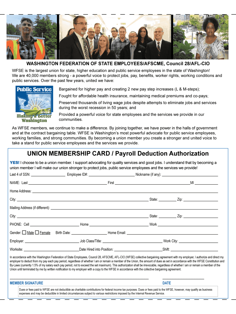 Fillable Online wfse UNION MEMBERSHIP CARD Payroll Deduction ...