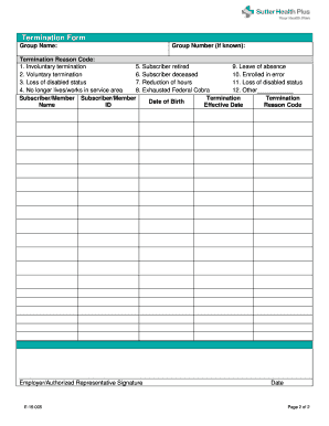 Fillable Online Sutter Health Plus Termination Form Fax Email Print ...