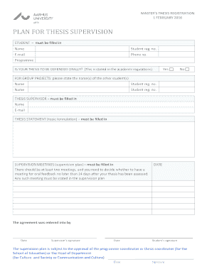Fillable Online Plan for thesis supervision Nov 2015 - studerendeaudk ...