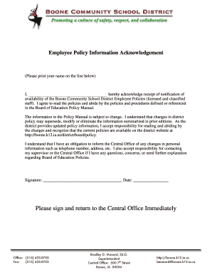 Fillable Online Employee Policy Information Acknowledgement Fax Email ...