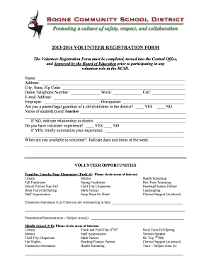 Fillable Online 2013-2014 VOLUNTEER REGISTRATION FORM Fax Email Print ...