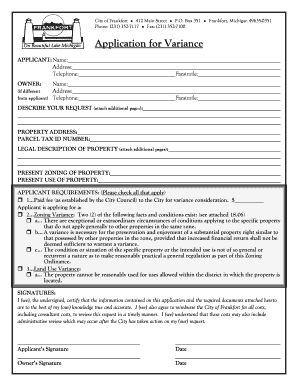 Fillable Online Application for Variance - Frankfort Fax Email Print ...