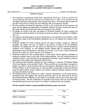 Fillable Online 2016-17 FAMILY COVENANT NORTHSIDE ACADEMY FOR EARLY ...