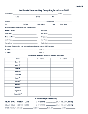 Fillable Online Northside Summer Day Camp Application Fax Email Print ...
