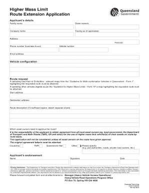 Fillable Online support transport qld gov Higher Mass Limit Route Extension Application - F4166 ...