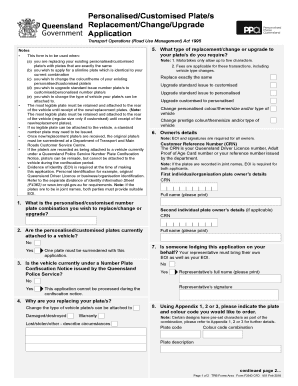 Fillable Online support transport qld gov PersonalisedCustomised Plates ...