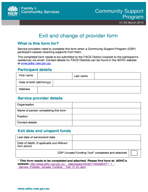 Fillable Online Community Support Program Exit and change of provider ...