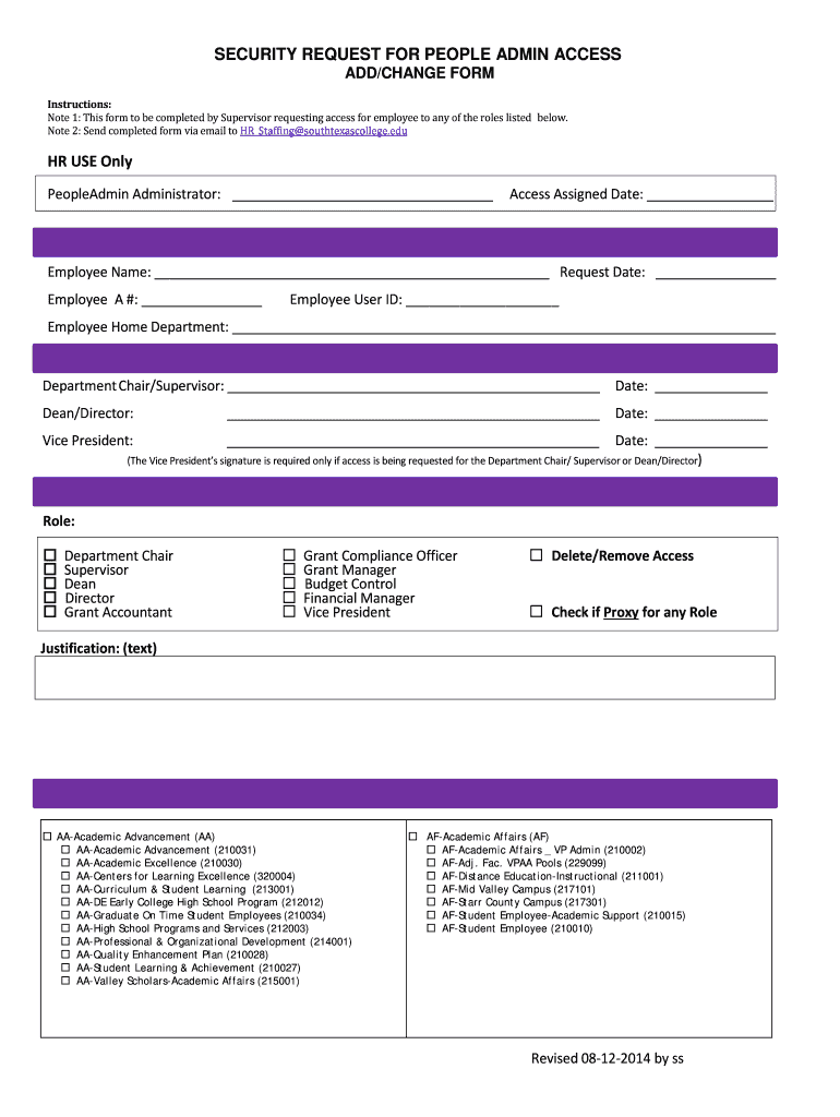 Fillable Online SECURITY REQUEST FOR PEOPLE ADMIN ACCESS ADDCHANGE FORM ...