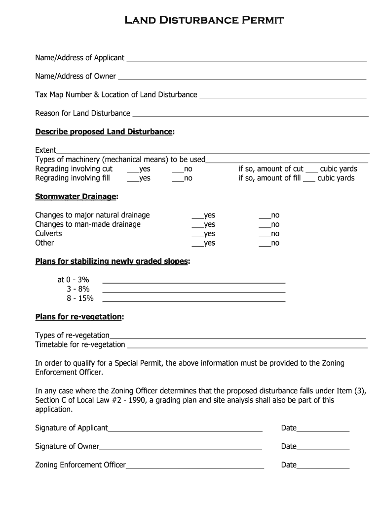 Fillable Online townofcazenovia Land Disturbance Permit - Town Of ...