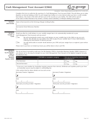 Fillable Online Cash Management Trust Account CMA - StGeorge Bank Fax ...