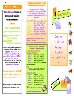 Fillable Online Summer nrichment Program Schedule Registration Form Fax ...