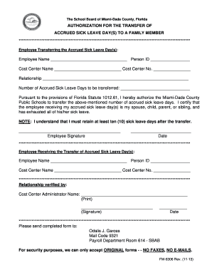 Fillable Online TRANSFER OF ACCRUED SICK LEAVE DAYS Fax Email Print ...