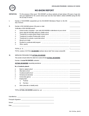 Fillable Online NO-SHOW REPORT - Dadeschoolsnet Fax Email Print - pdfFiller