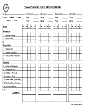 Fillable Online PROJECT VICTORY STUDENT MONITORING SHEET Fax Email ...