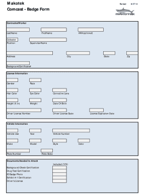 Fillable Online makotek Makotek Revised 82714 Comcast - Badge Form ...