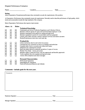 Fillable Online makotek Dispatch Performance Evaluation: Name Location ...